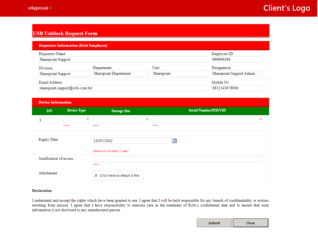 USB Unblock Request Workflow